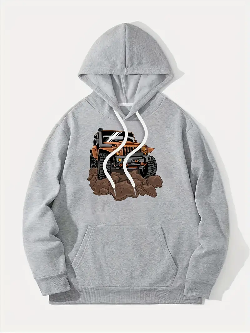 Monster Truck Print Hoodies Men Graphic Sweatshirt Kangaroo Temu