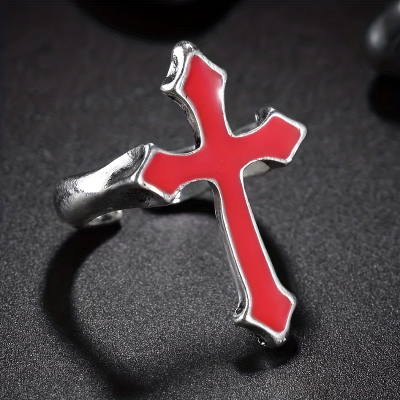 Retro Cross Open Ring For Men, Gothic Style Trendy Alloy Ring, Men's ...