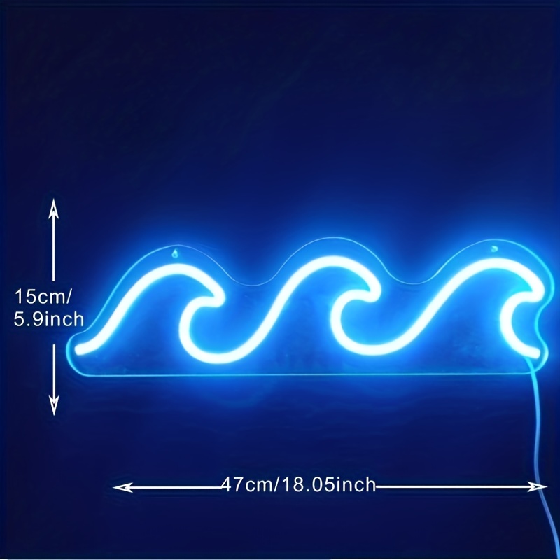 Wave Neon Signs Light Bedroom Ice Blue Wave Neon Light Art - Temu Australia