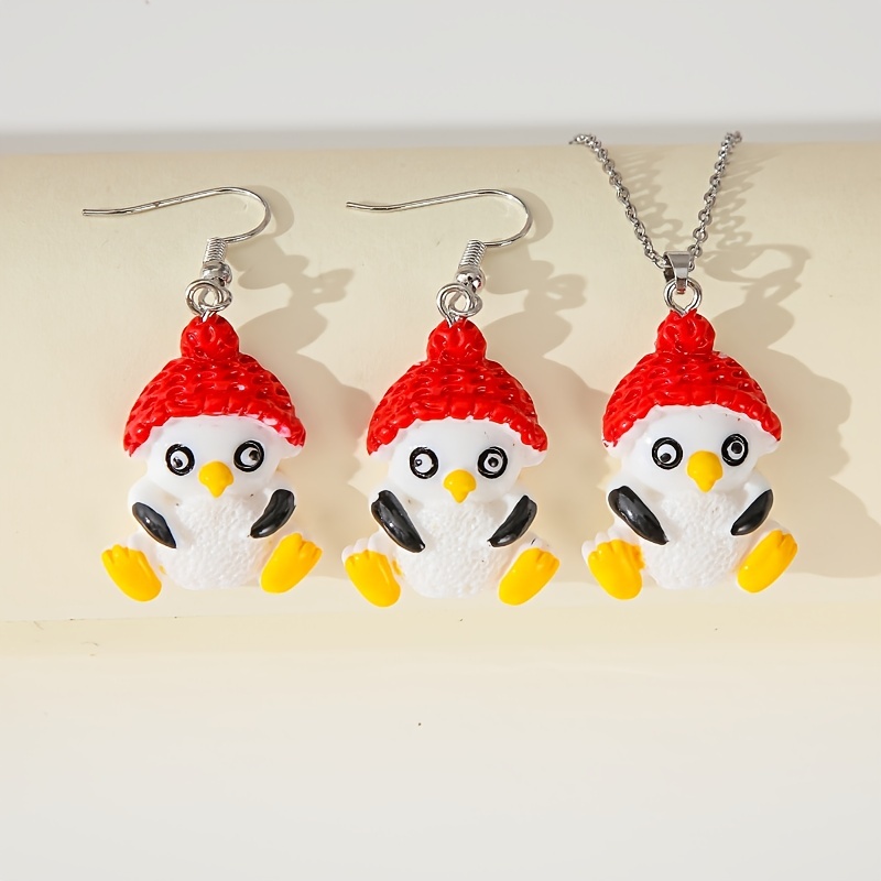Cute Bear Penguin Pendant Earrings Necklace Set - Temu United Kingdom