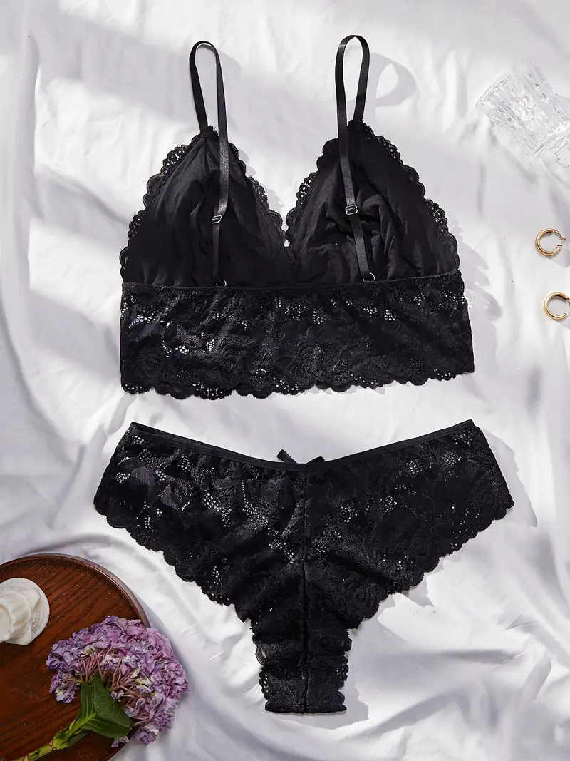 Sultry Floral Lace Lingerie Set Push Bra Bow Tie Panties Temu