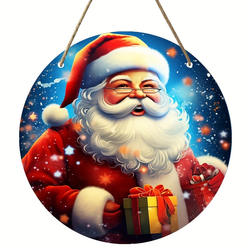 Santa Claus Round Wooden Plaque Christmas Decoration - Temu Australia