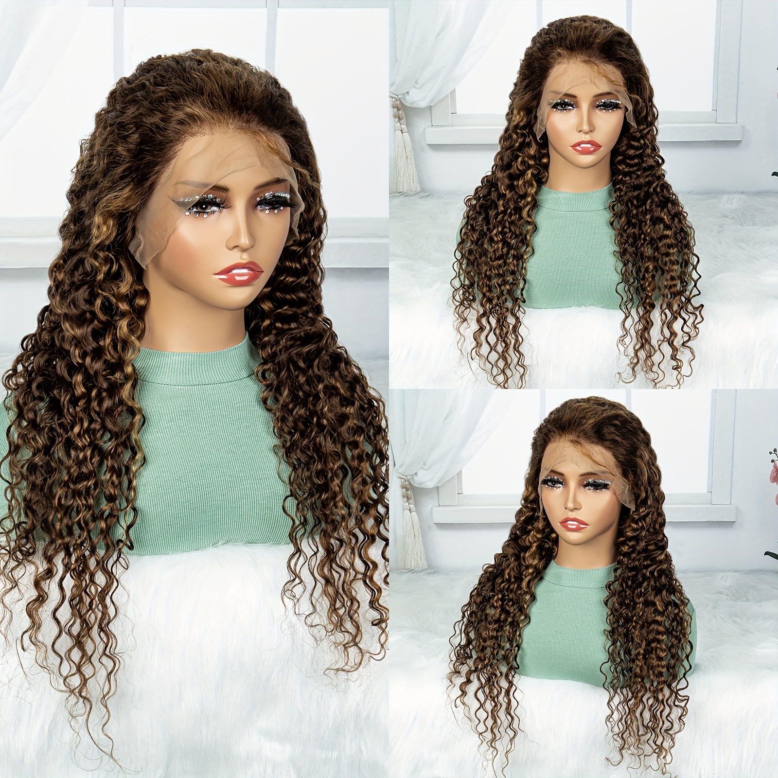 Highlight Color Remy Human Hair Wigs 180% Density Deep Curly - Temu ...