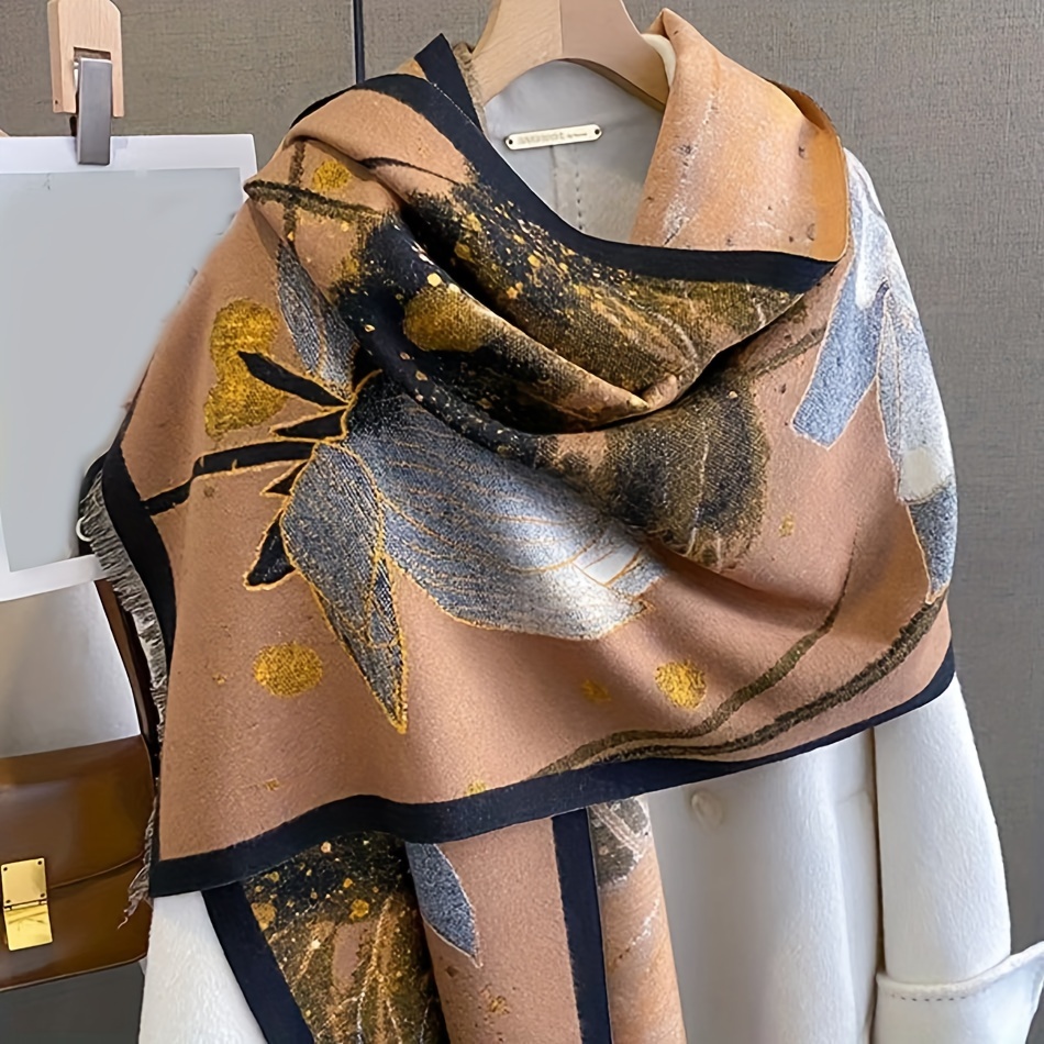 Elegant Lotus Jacquard Scarf Stylish Soft Warm Fringe Shawl - Temu ...