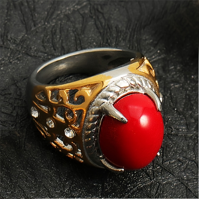 Fashionable Pattern Ring Stainless Steel Men's Ring Red - Temu United ...