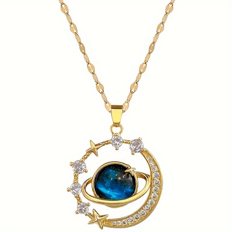 Gorgeous Starry Sky Planet Round Copper Cz Pendant Necklace - Temu ...