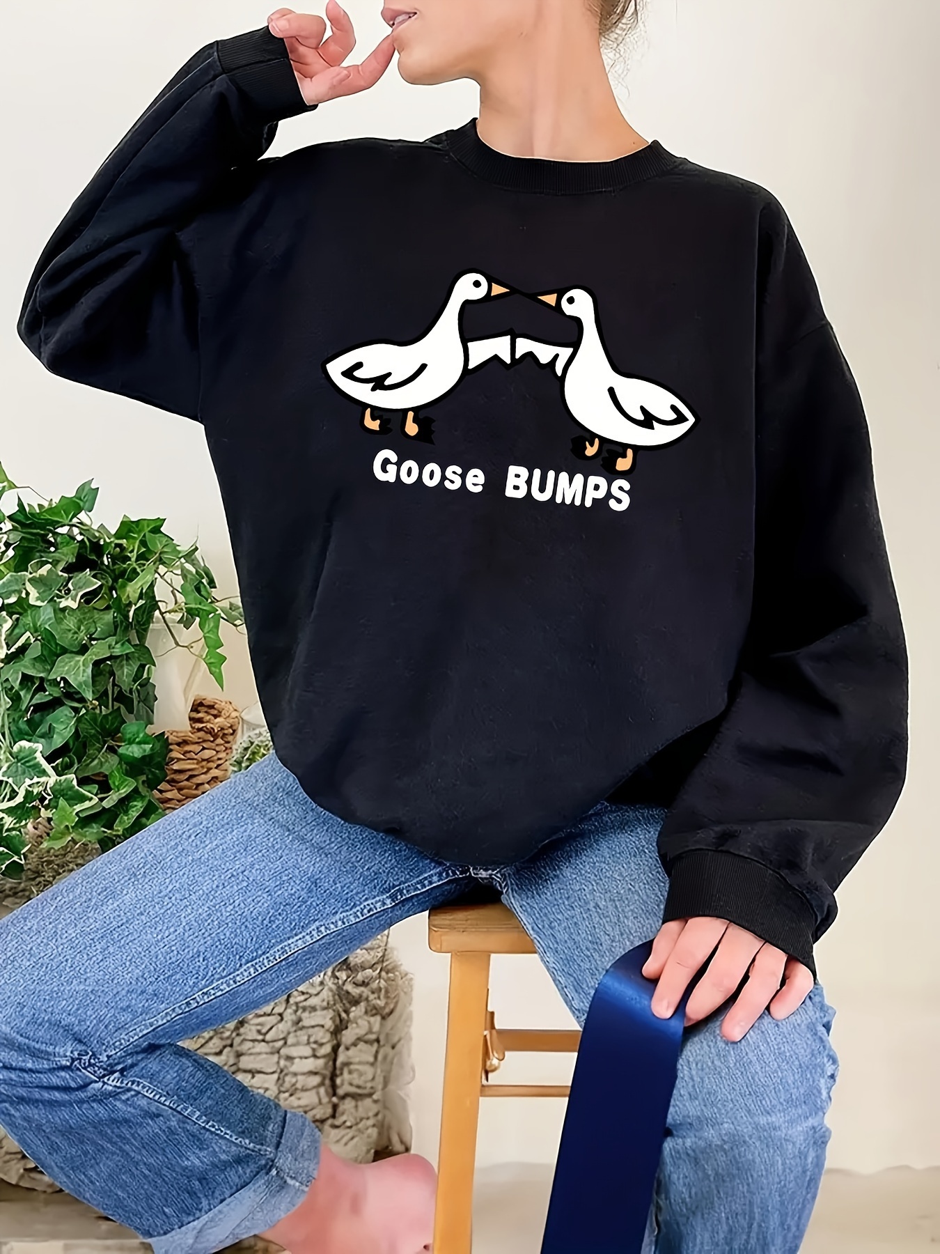 Funny Goose Letter Print Pullover Sweatshirt Cute Long - Temu Canada