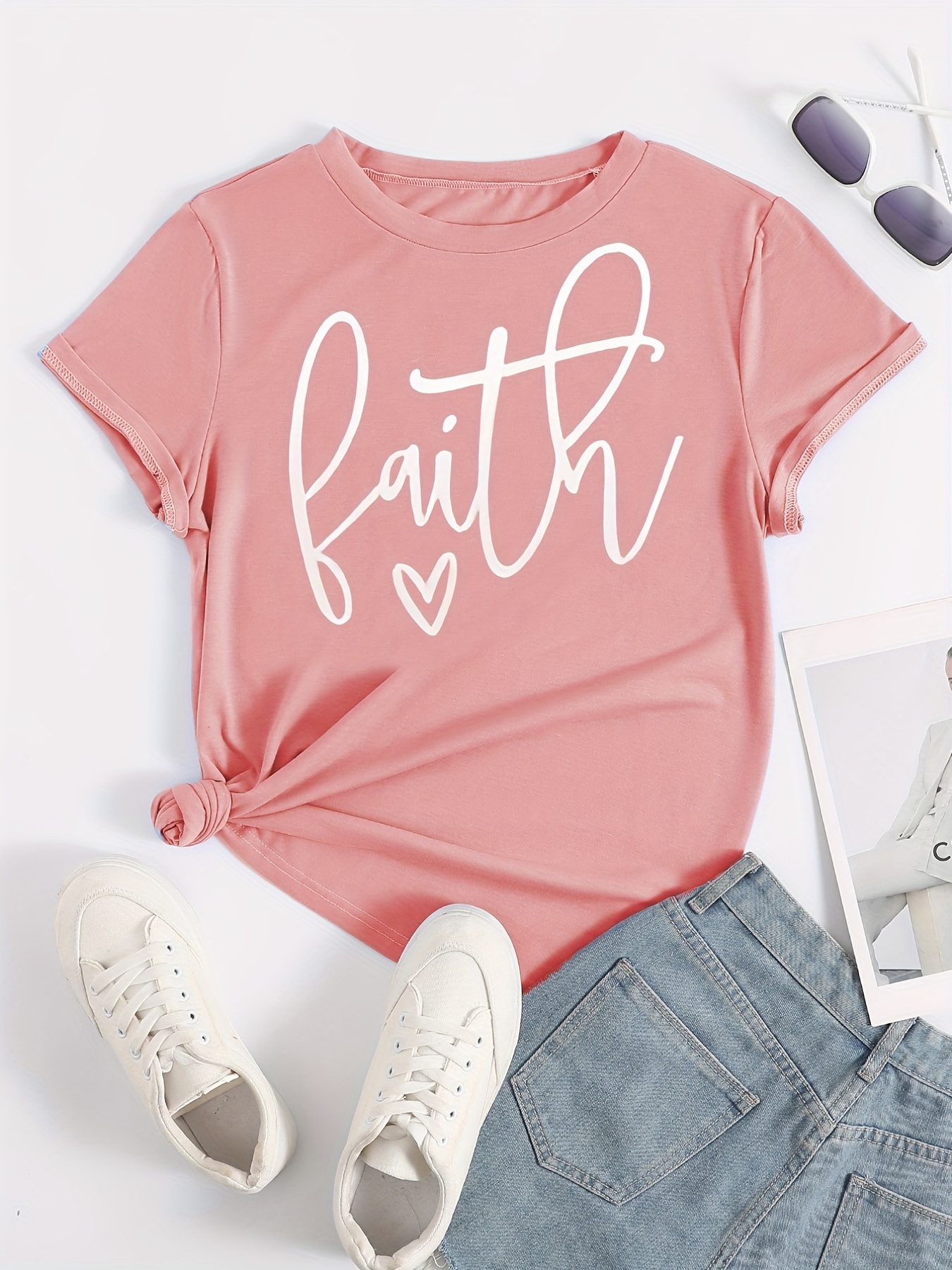Faith レタープリント Tシャツ カジュアル クルーネック 半袖 Tシャツ 婦人服 - Temu Japan