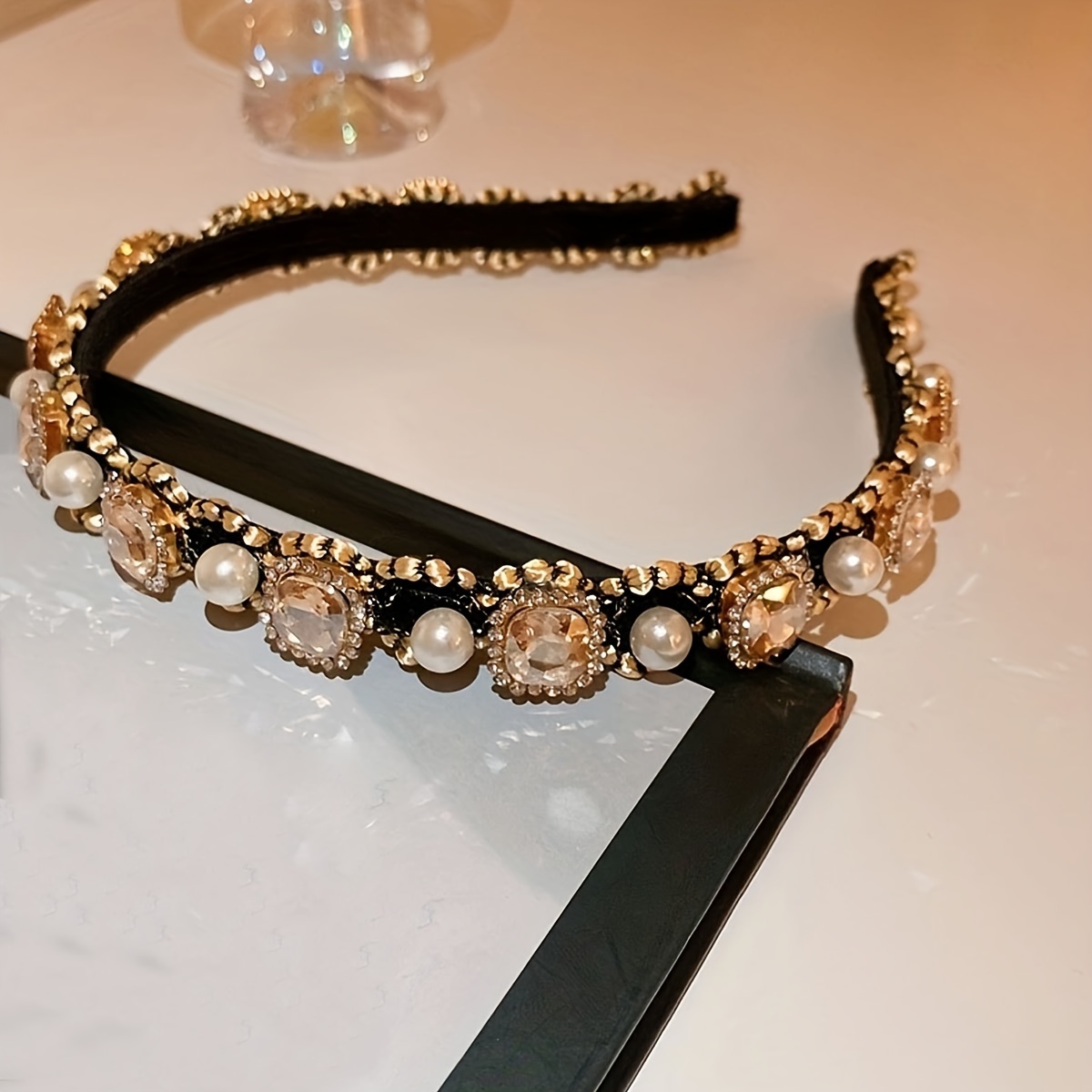Baroque Crystal Faux Pearl Headband Vintage Fashion Head - Temu Philippines