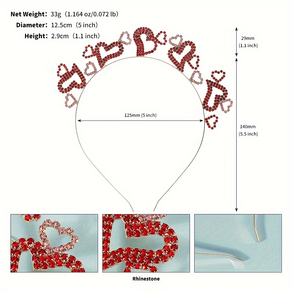 Valentine's Day Love Heart Head Band Bling Bling Rhinestone - Temu ...