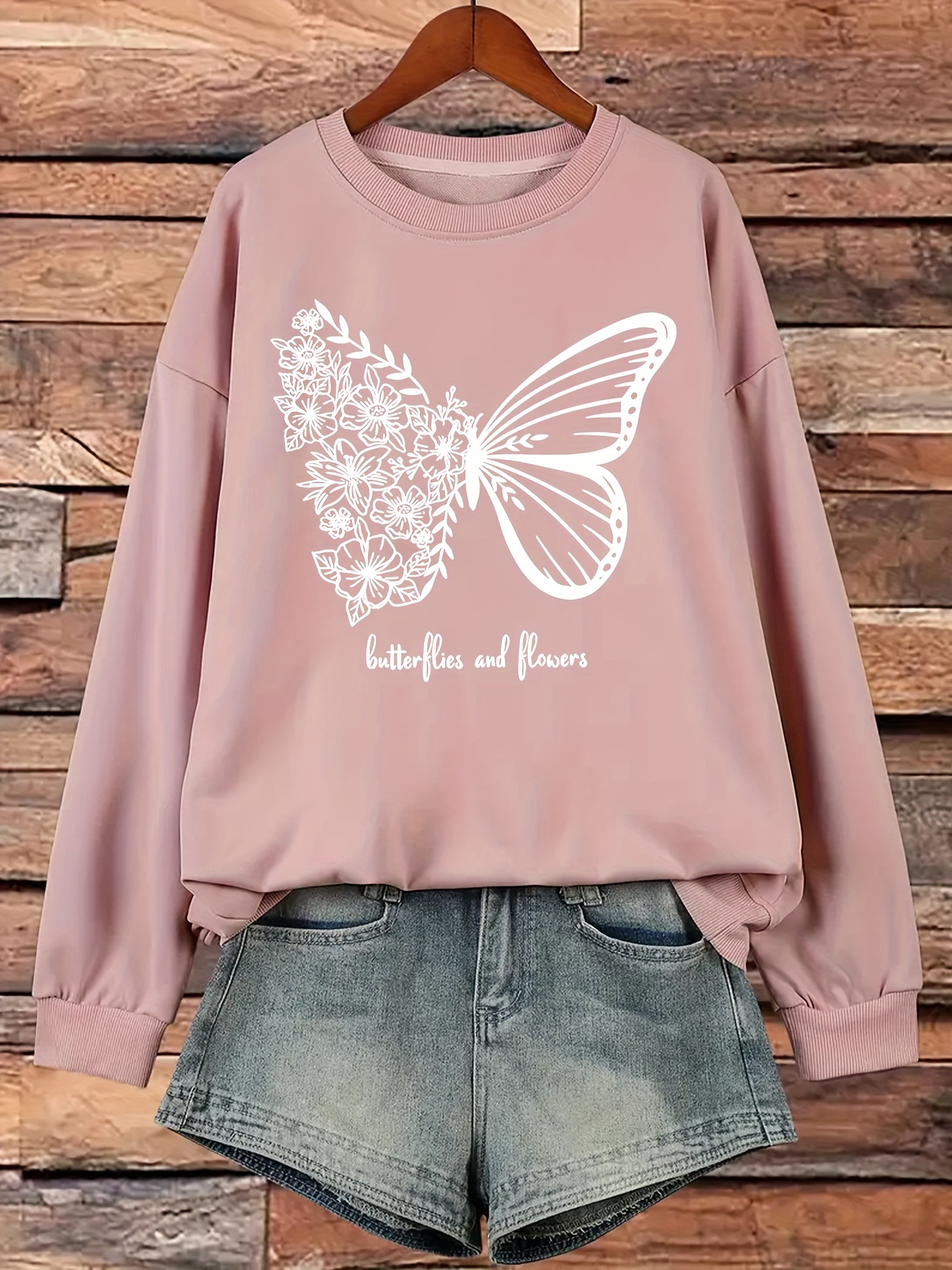 Plus Size Butterfly Letter Print Sweatshirt Casual Long - Temu United ...