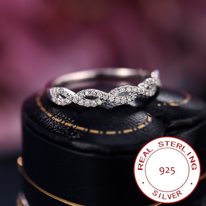 925 Sterling Silver Promise Ring Sparkling Intertwine Design - Temu ...