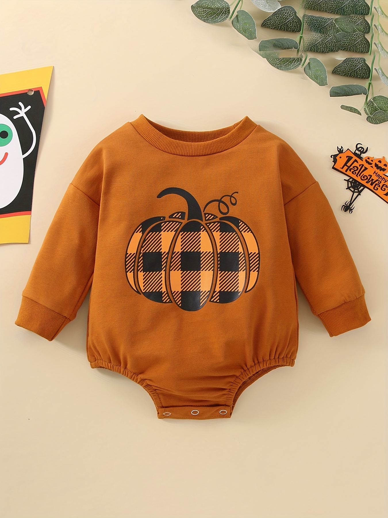 Halloween Baby Boys Cute Pumpkin Print Romper Sweatshirt - Temu New Zealand