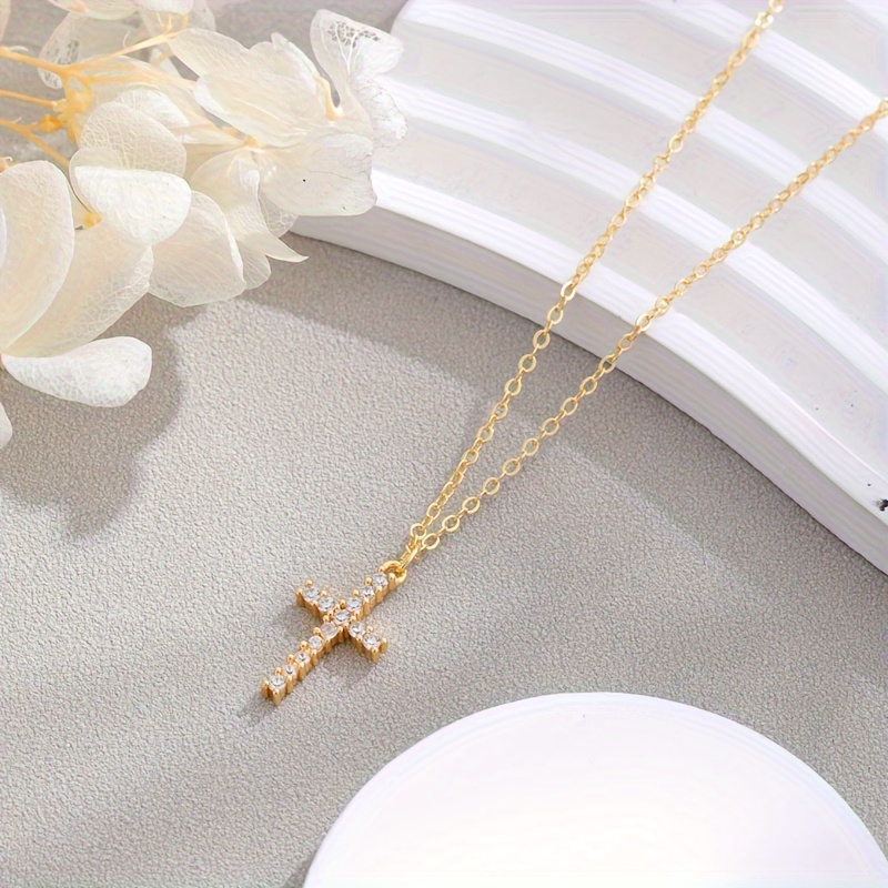 14k Gold Plated Cross Pendant Zircon Necklace Simple Pendant - Temu ...