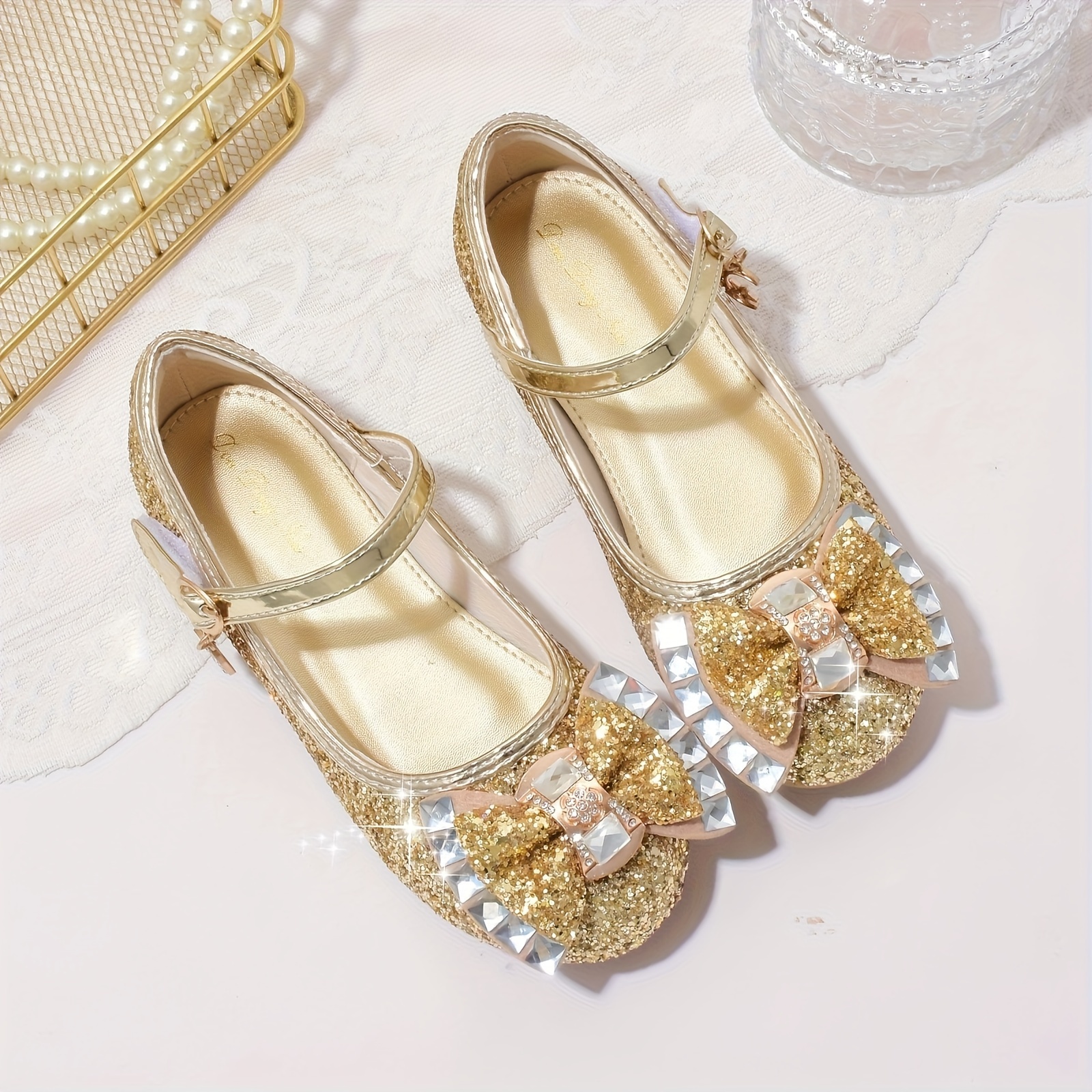 Trendy Elegant Bowknot Sequin Shoes Girls - Temu Canada
