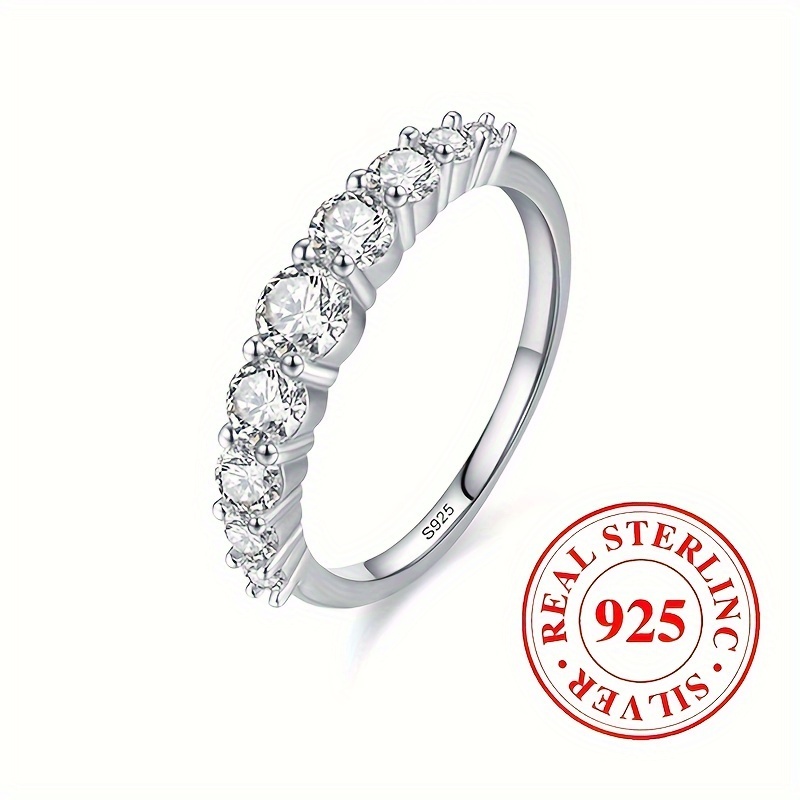 925 Sterling Silver Promise Ring Plated Paved A Row Shining - Temu ...