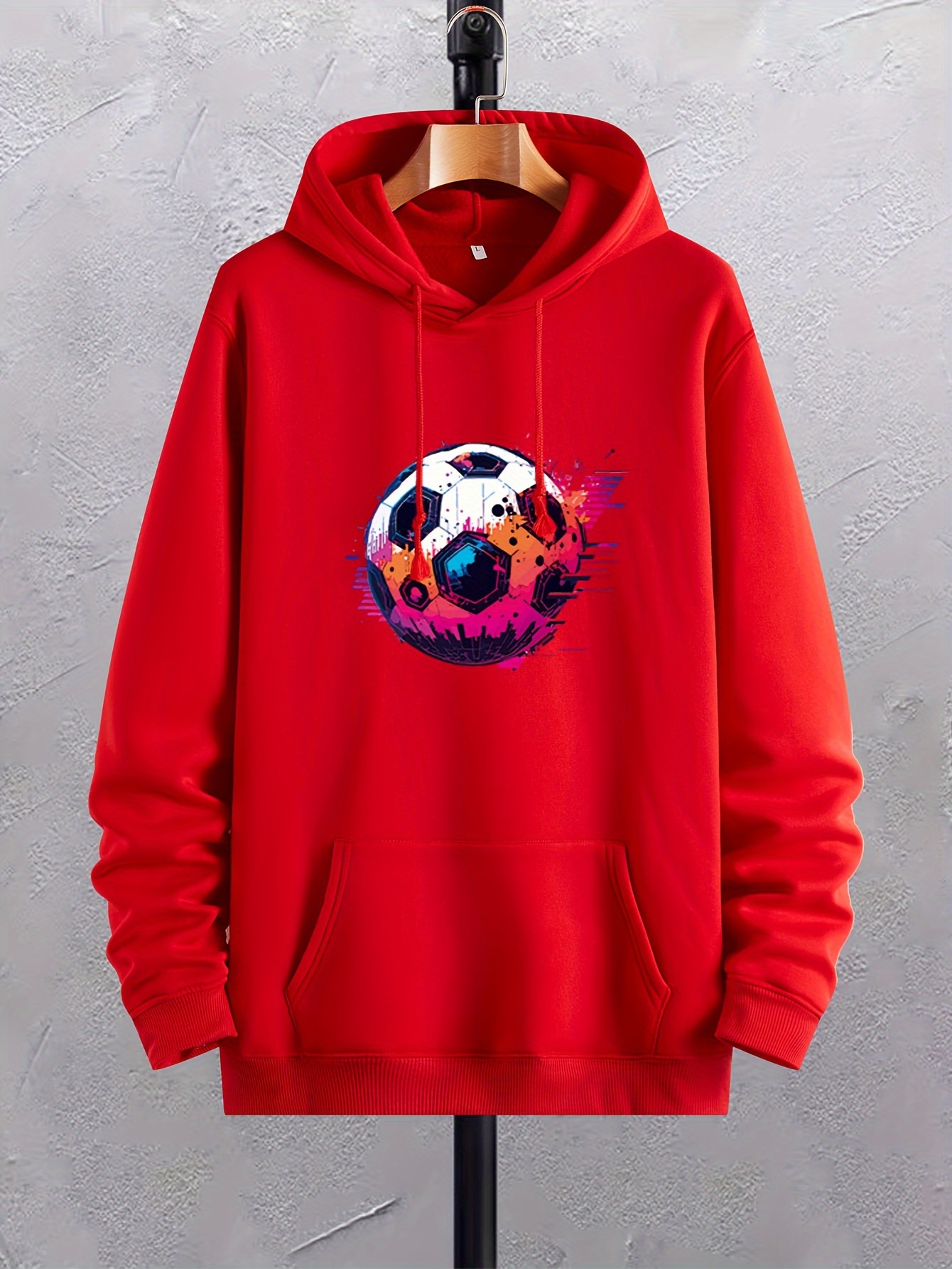 Soccer Print Fleece Men's Long Sleeve Hoodies Street Casual - Temu Canada