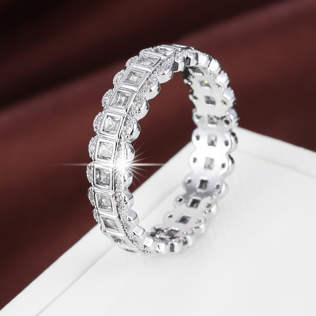 Elegant Band Ring Dainty Flower Edge Paved Shining Zirconia - Temu ...