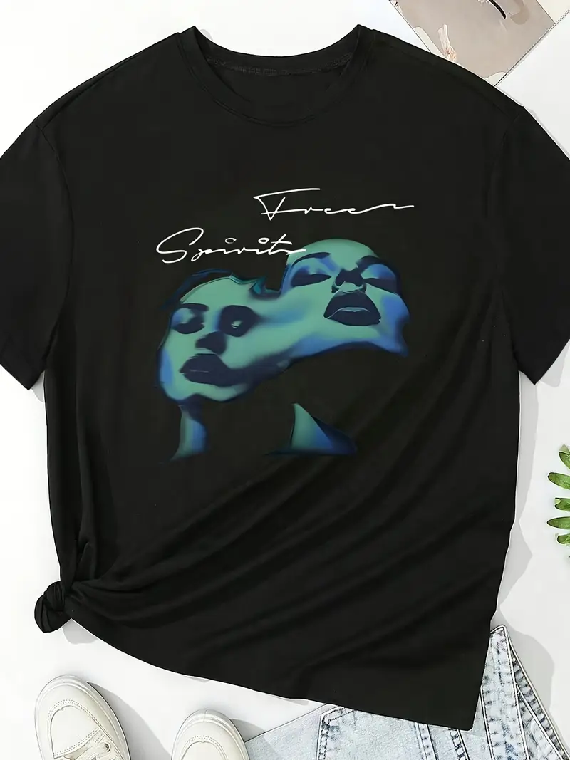 Girl Print T Shirt Short Sleeve Crew Neck Casual Top Temu Canada