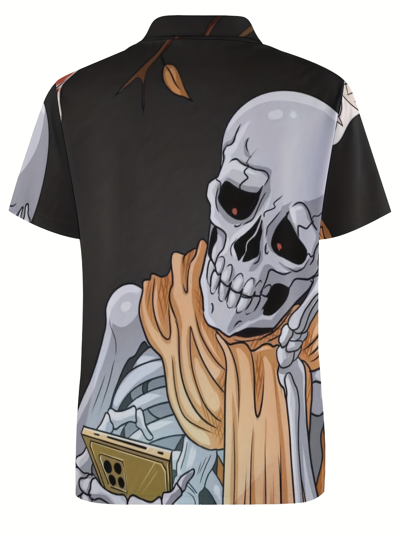 Skeleton Pattern Casual Slightly Stretch Button Short Sleeve - Temu ...