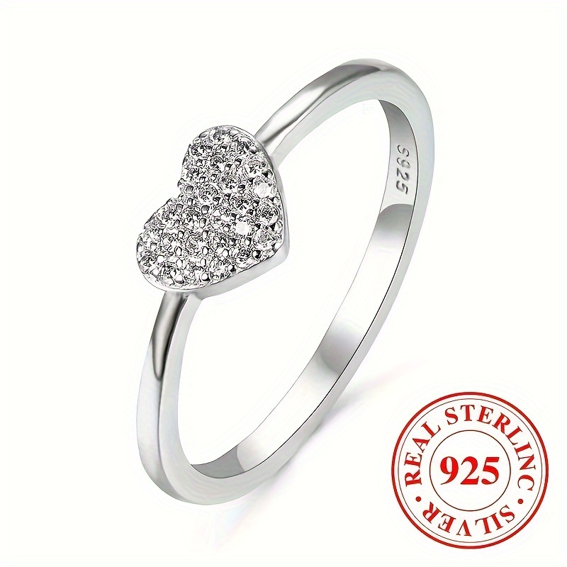 925 Sterling Silver Ring Love Heart shaped Ring Wedding Ring - Temu ...