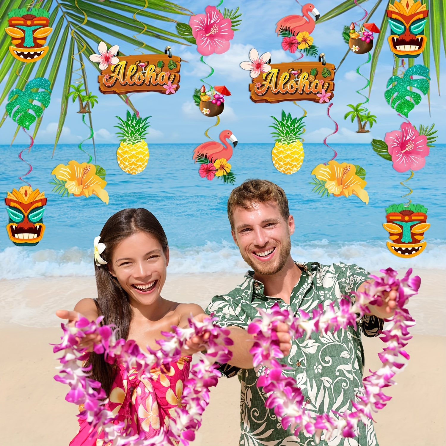 Hanging Swirls Hawaiian Party Decorations Foil Ceiling - Temu United ...