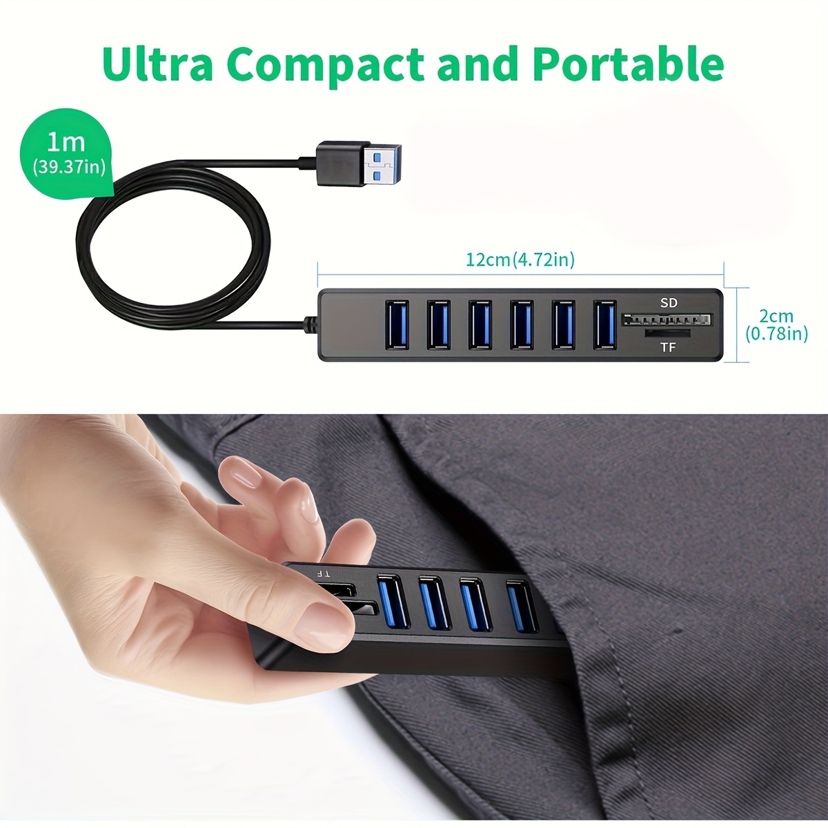 8 In 1 허브 Usb 분배기 6포트 Usb 허브 외부 콤비 Usb 20 Hubsdtf 카드 리더기 Macbook
