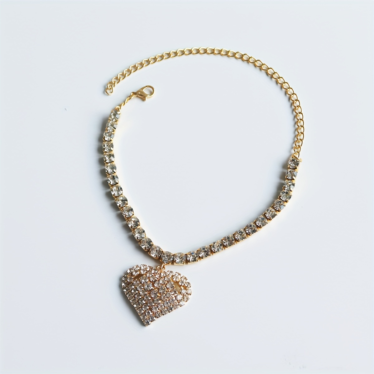 Iced Out Shiny Rhinestone Love Heart Pendant Tennis Anklet - Temu ...