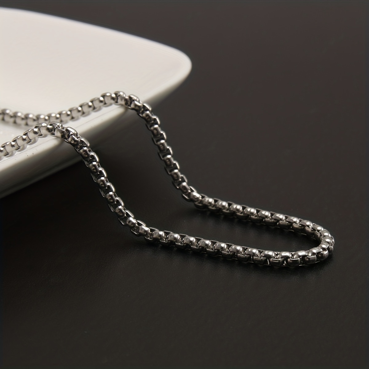 Stainless Steel Square Beads Thin Chain Necklace Men Women - Temu ...