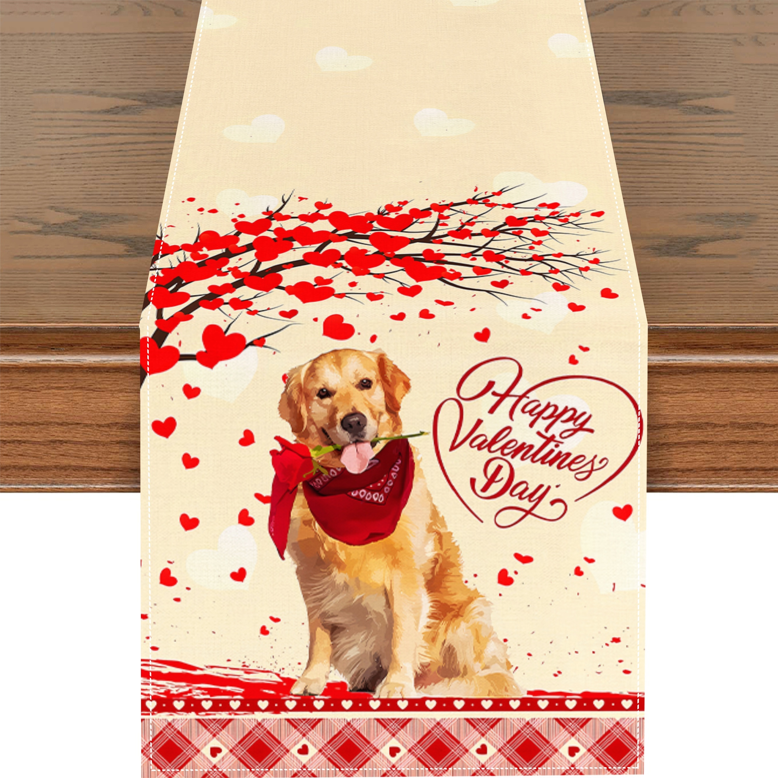 Table Runner Happy Valentines Table Runner Golden Retriever - Temu Canada