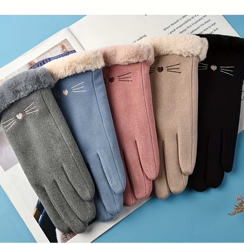 Unisex Cute Wool Touch Screen Plus Velvet Thickened Fingerless Gloves ...