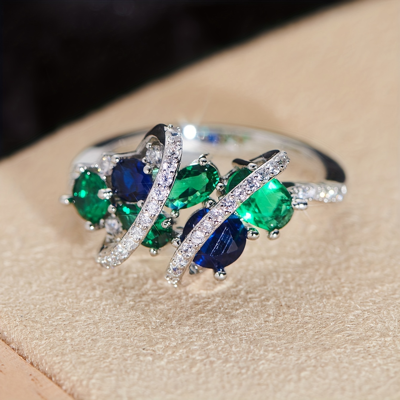 Trendy Bohemian Style Vintage Two-tone Cubic Zirconia Ring, Valentine's ...