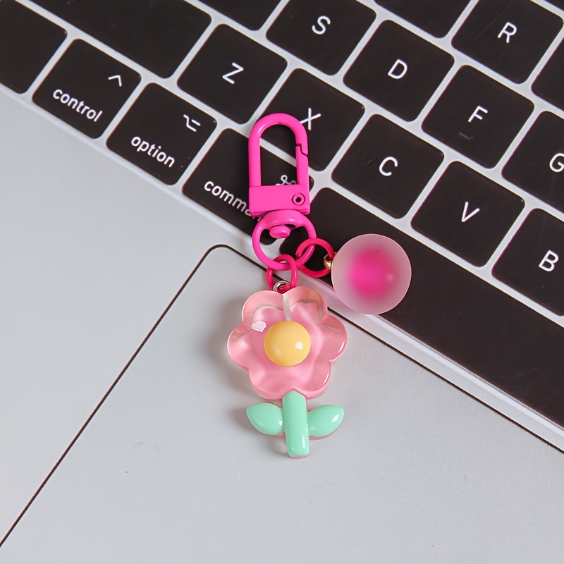 1pc Resin Flower Keychain Pendant Round Bead Decoration Earphone ...