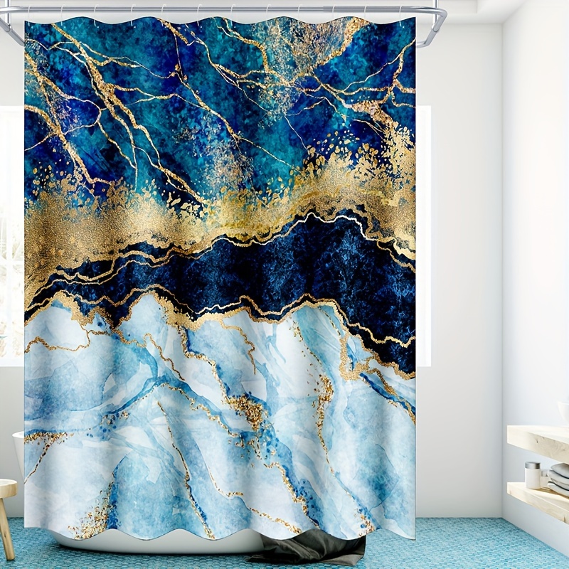 Marble Pattern Shower Curtain 12 Hooks Waterproof Mildew - Temu Canada