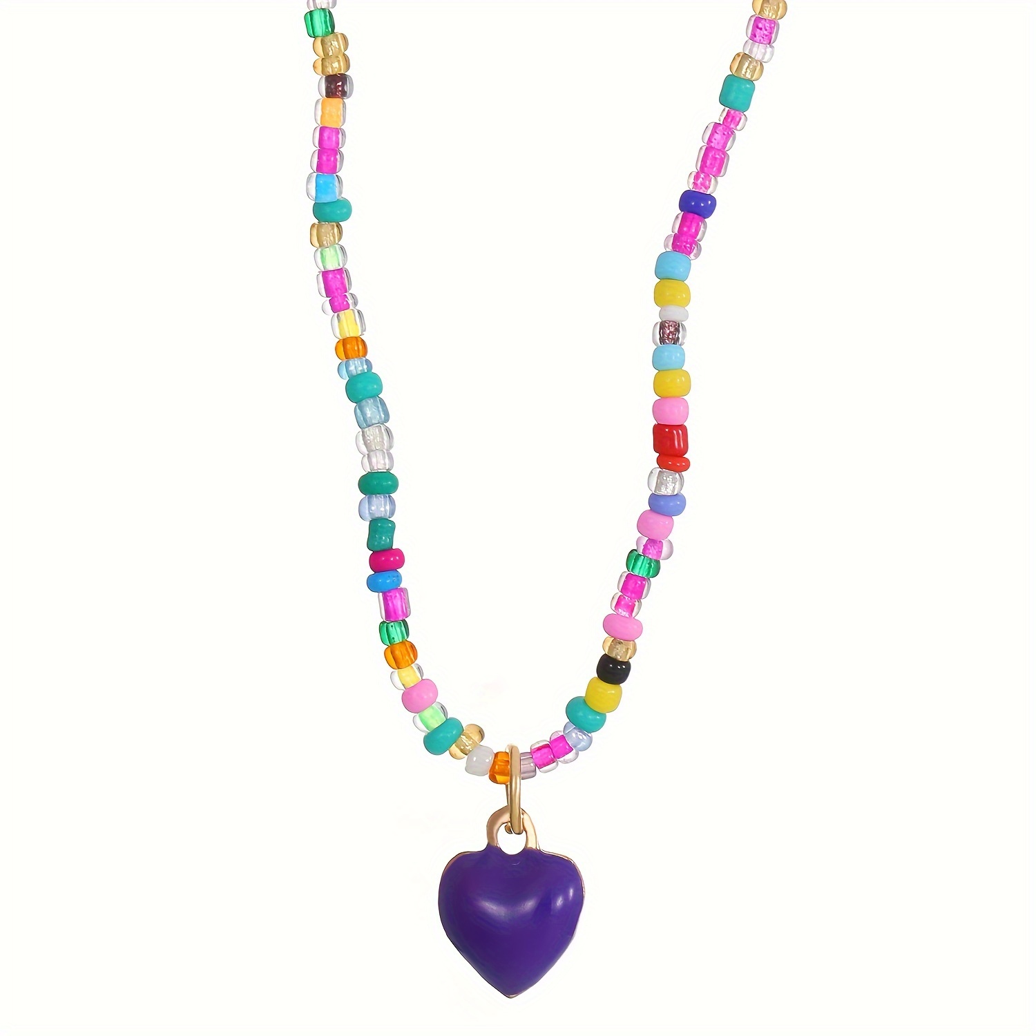 Colorful Beads Decor Heart Design Pendant Necklace Simple - Temu United ...