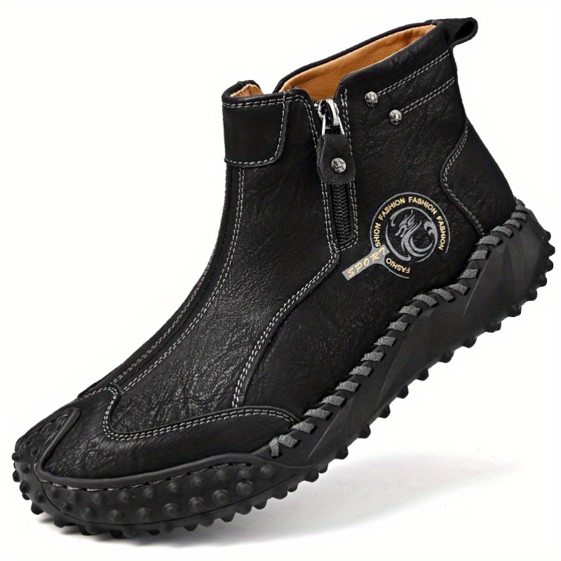 Men's Solid Ankle Boots With Side Zipper Comfy Non Slip - Temu New Zealand