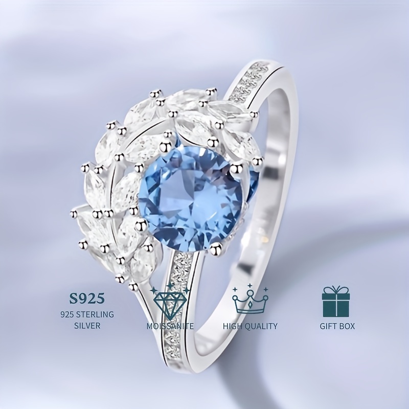 Blue Moissanite Wheat Ear Ring S925 Silver Exquisite - Temu United Kingdom