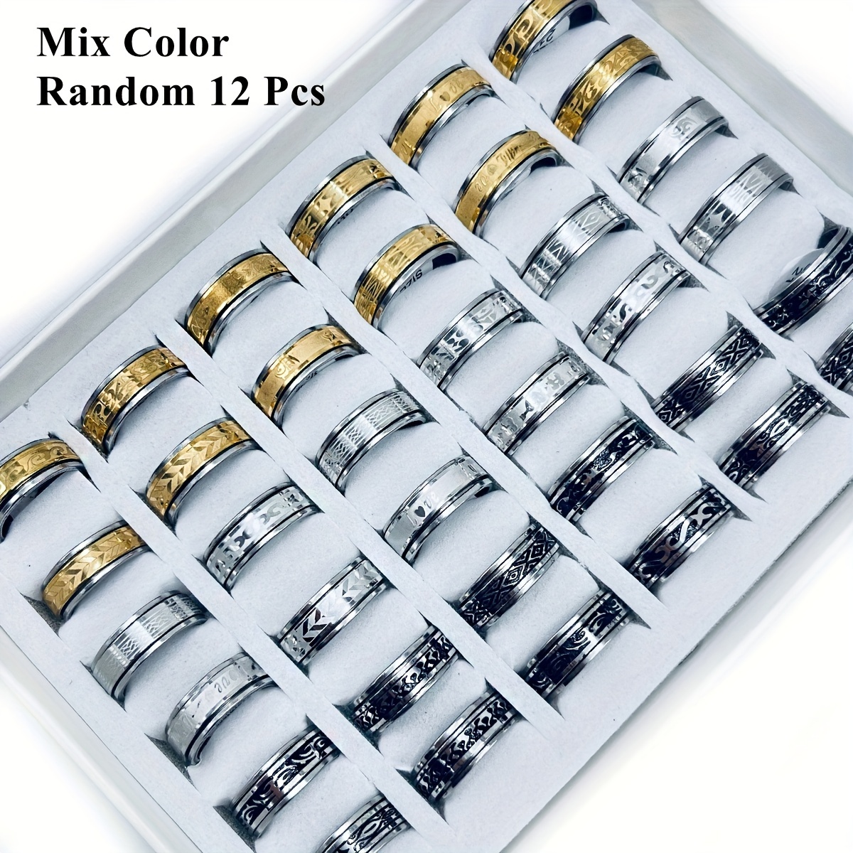 Per Pack Mixed Number Retro Men Women Stainless Steel Ring - Temu ...