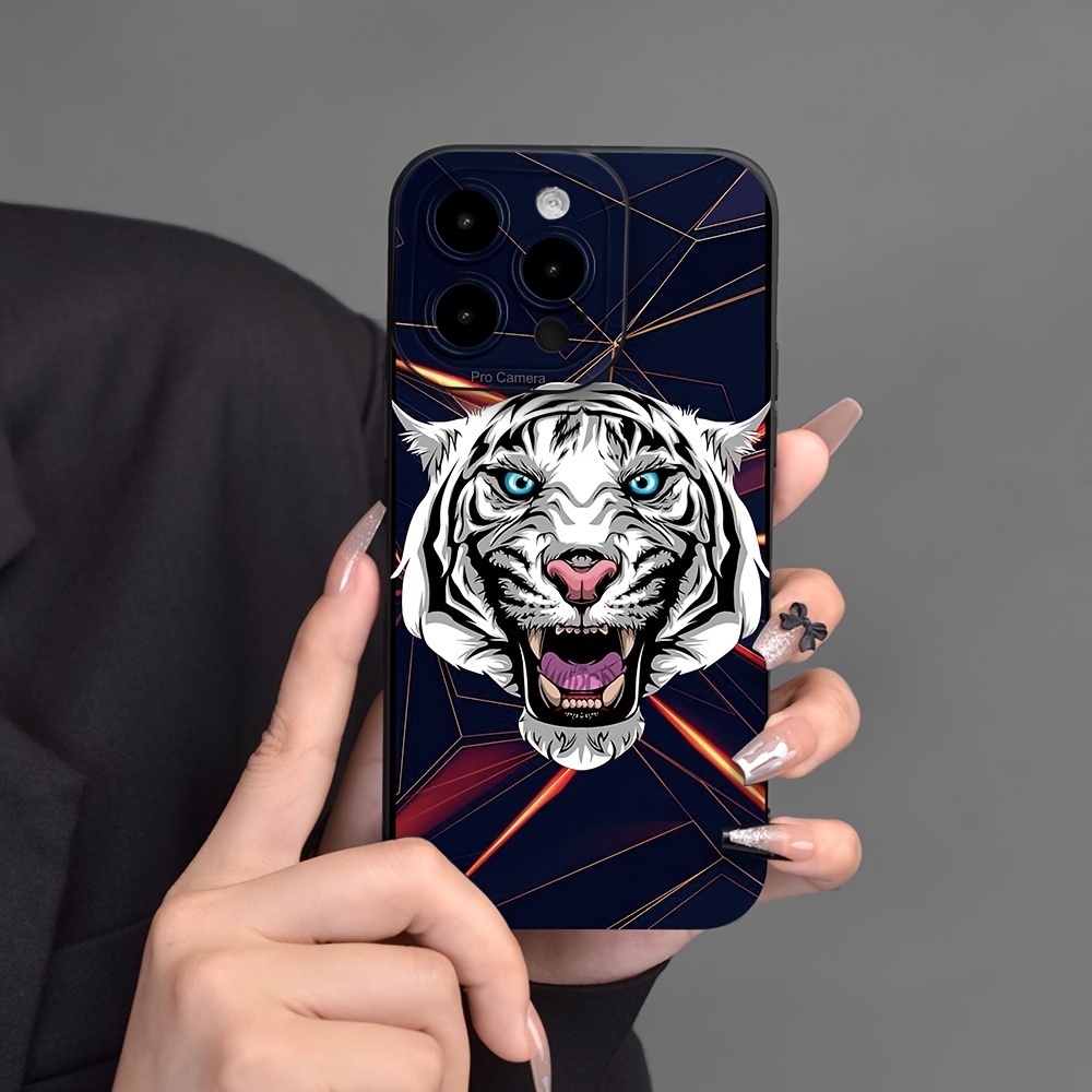 White Tiger's Head Pattern Liquid Silicone Graphic Printed - Temu ...