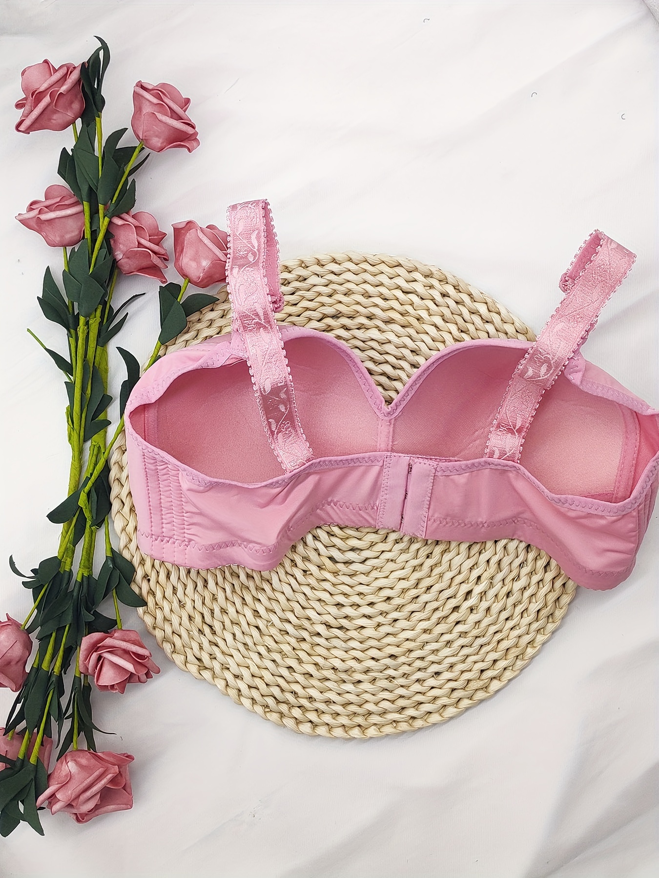 Simple Contrast Lace Floral Patch Bra Comfy Breathable - Temu