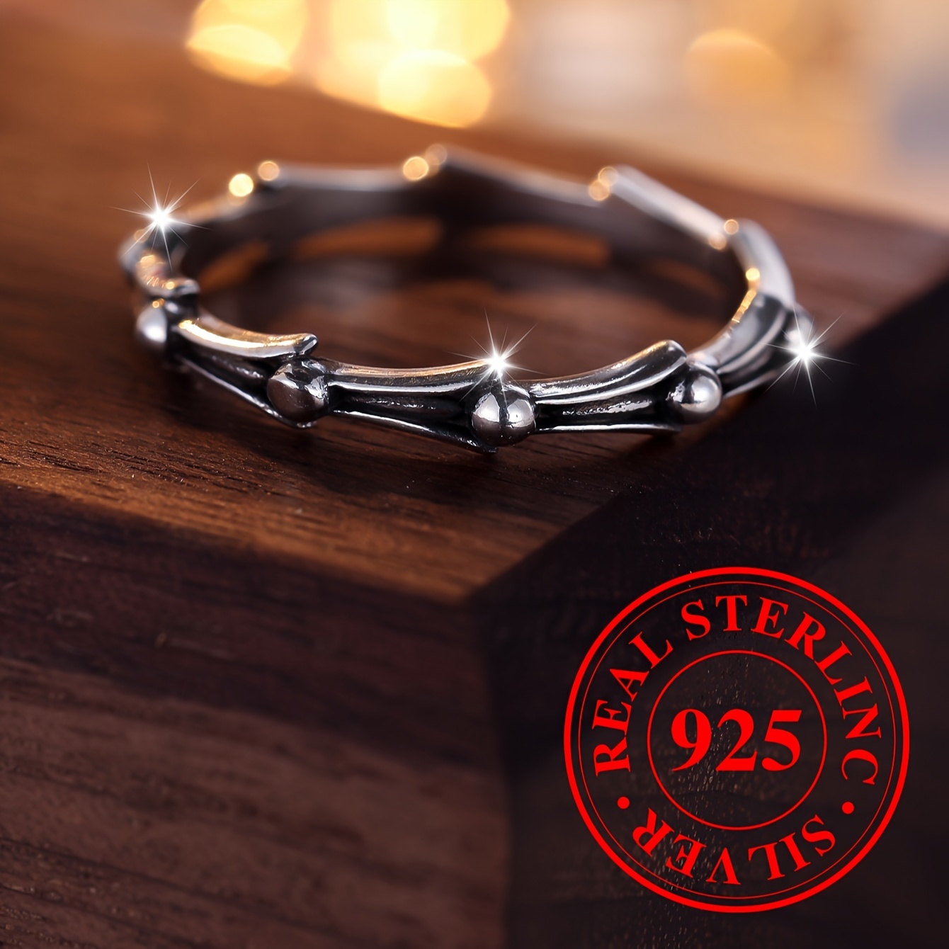 925 Sterling Silver Ring Retro Bamboo Design Suitable Men - Temu United ...