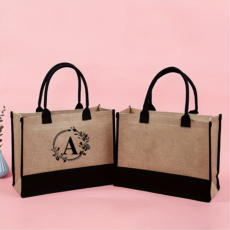 Letter Print Canvas Tote Bag Large Capacity Shoulder Bag - Temu United ...