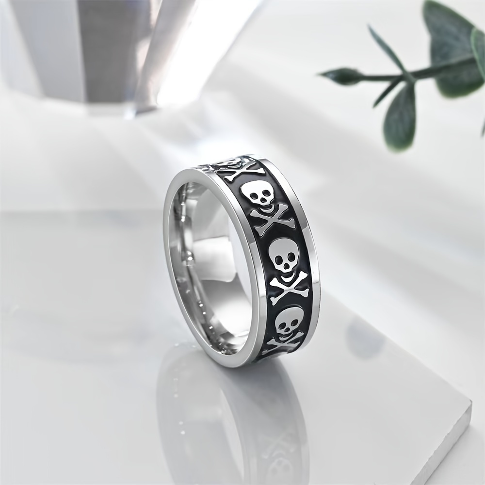 Retro Skull Head Ring Silvery Stainless Steel Ring - Temu United Kingdom