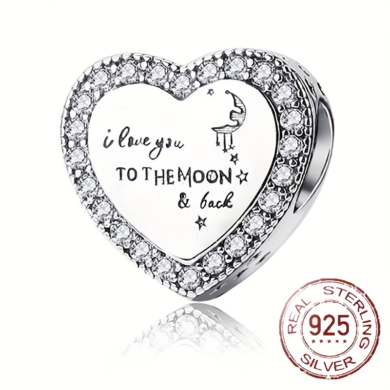 925 Sterling Silver Romantic Heart Shape Bead, Inlaid Rhinestones, For ...
