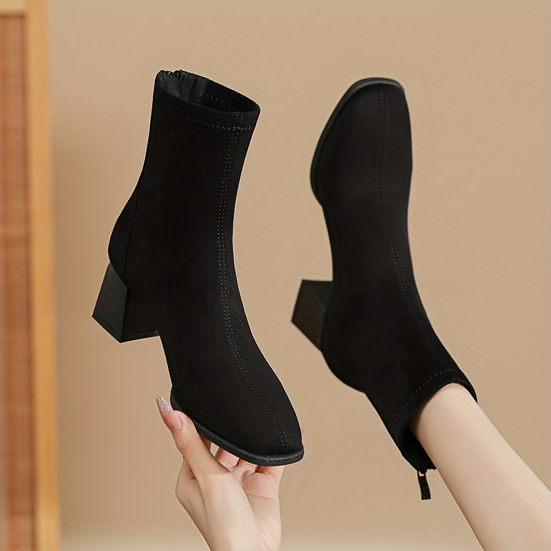 Womens Chunky Heel Short Boots Elegant Square Toe Back - Temu United ...