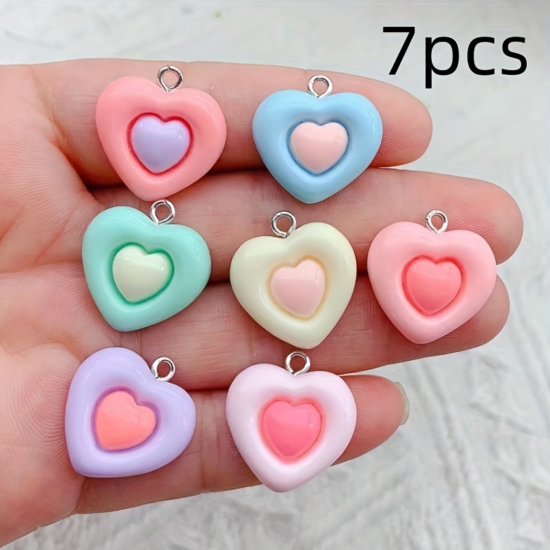 Resin Double Layers Love Heart Pendants Macaron Color Charms - Temu ...