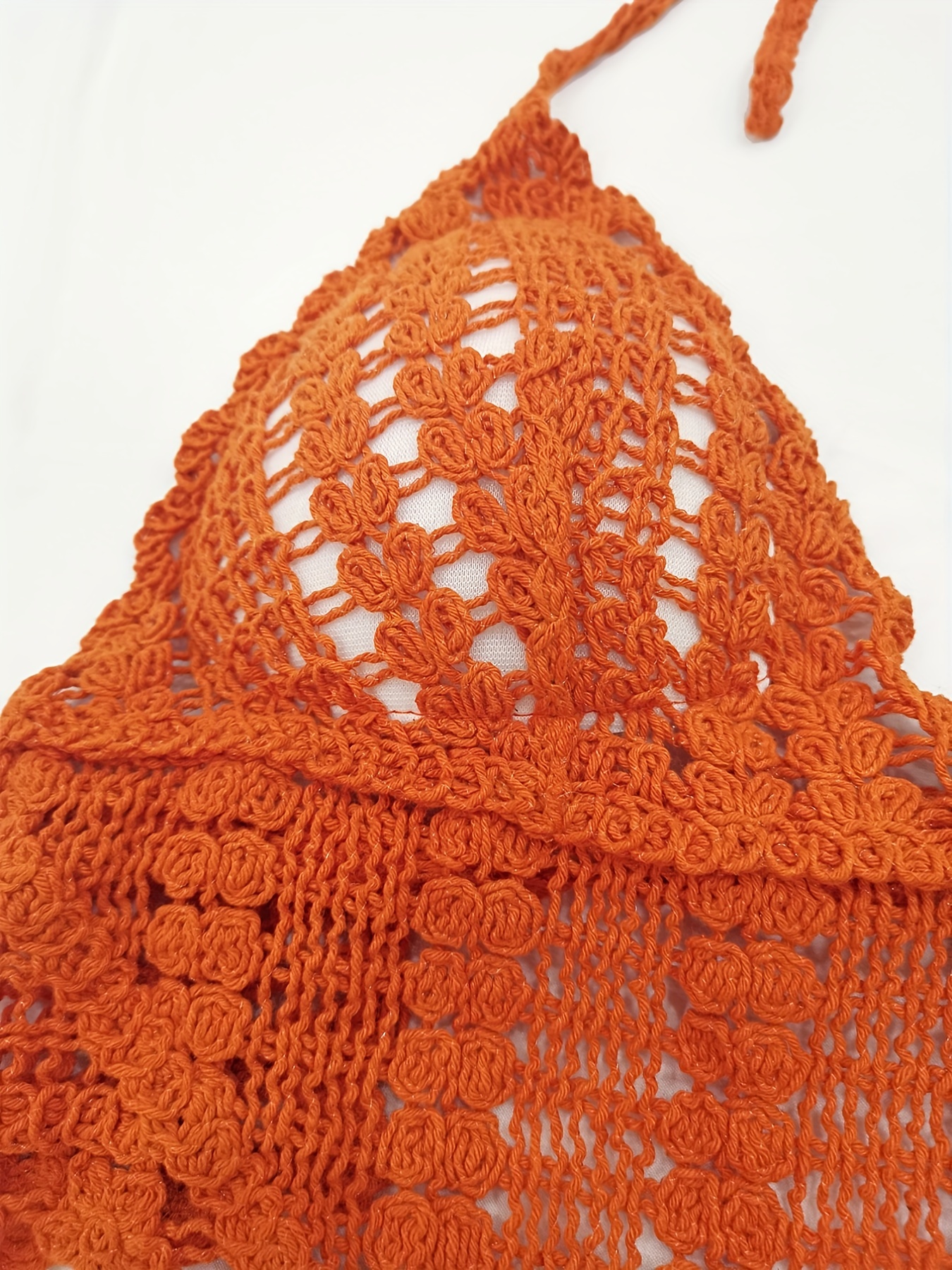 Crochet Crop Halter Top Sexy Beach Wear Backless Hanky Hem V Temu