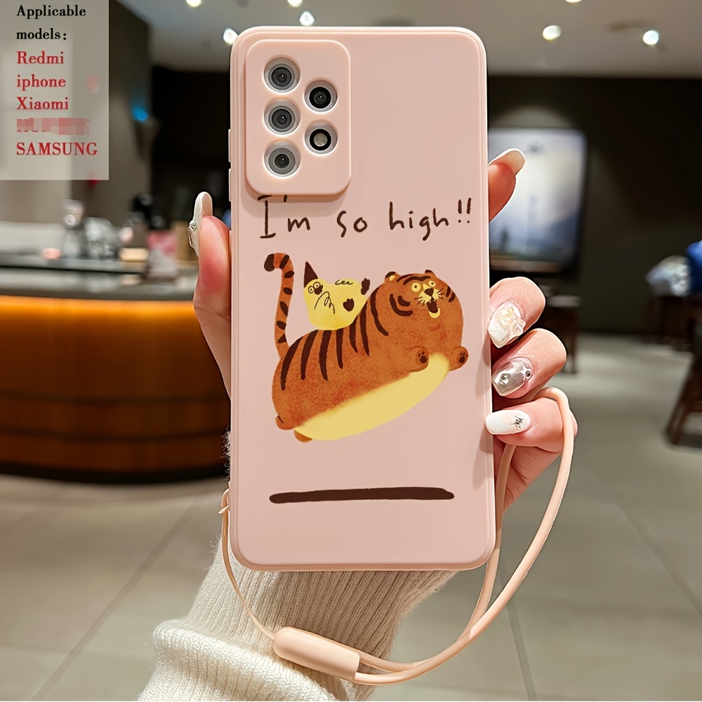 Cute Simple Phone Case Straight Edges Painted A Strap - Temu Canada