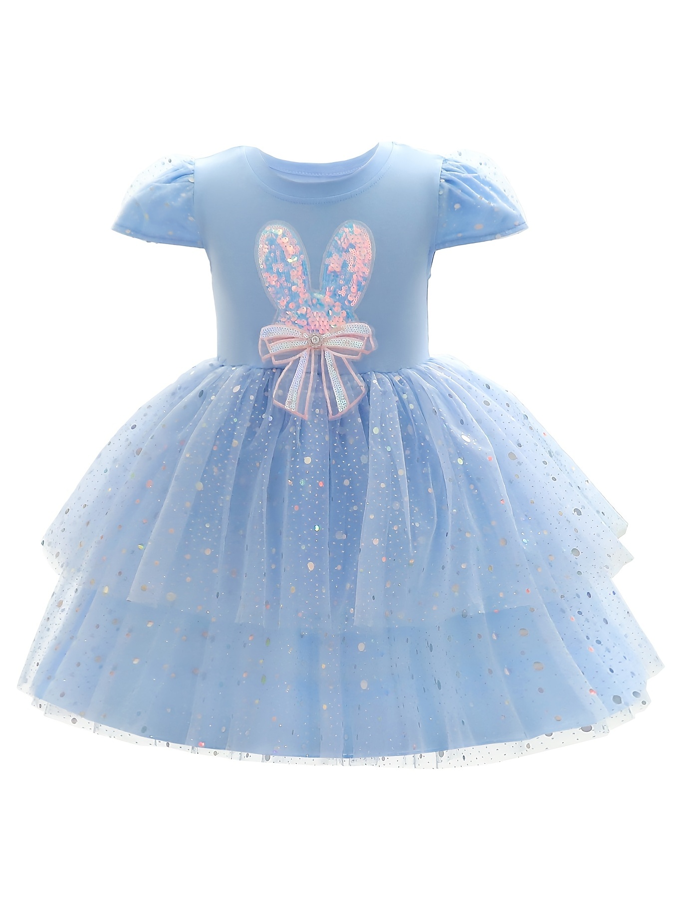 girls princess dress short sleeve sequin rabbit mesh tutu - Temu New ...