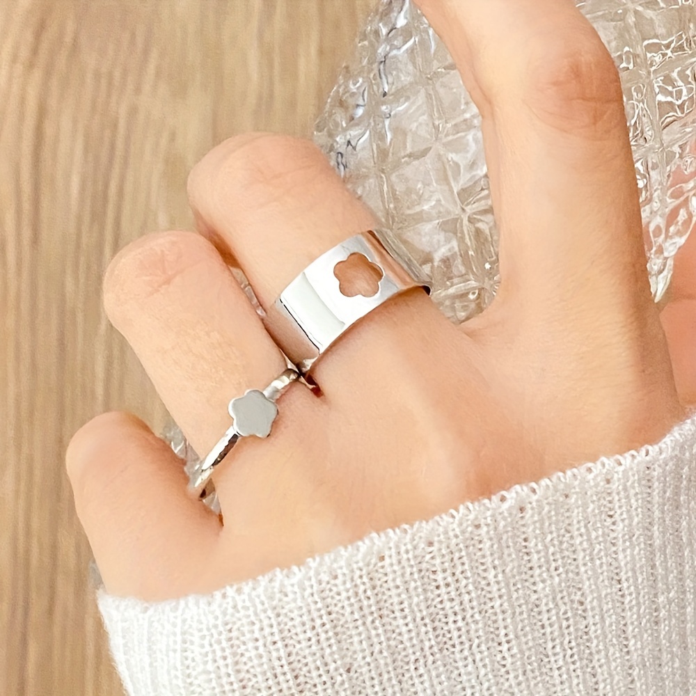 Chic Stacking Rings Cute Flower Design Golden Or Silvery - Temu United ...